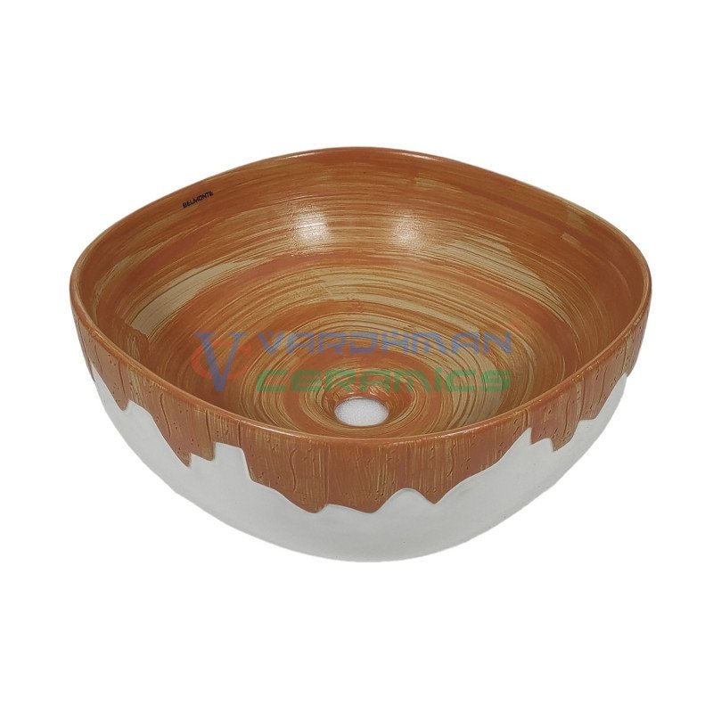 Round Wash Basin | Brown White Glossy Matt Finish | Belmonte