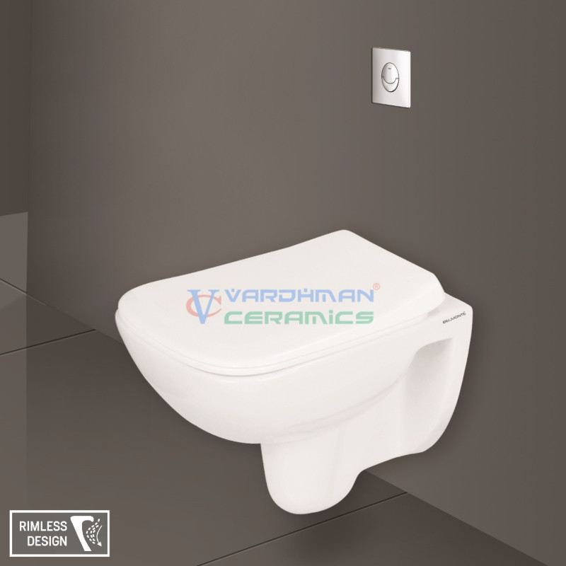 Belmonte Combo of Rimless Commode Wall Hung with Cistern White