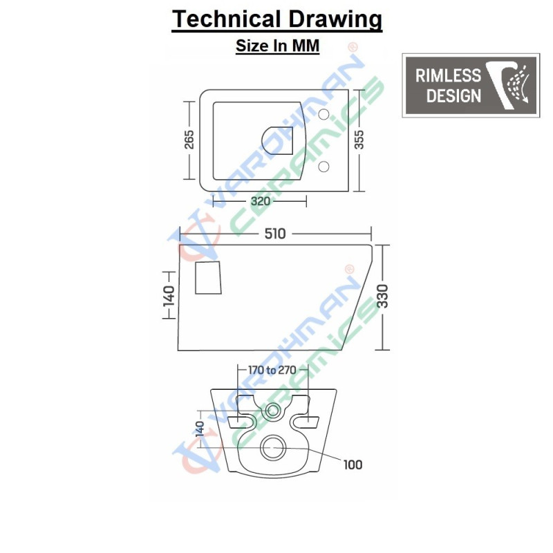 Belmonte Rimless Commode Wall Mount Entic with Cistern - White