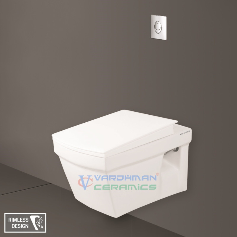 Belmonte Combo: Rimless Wall Mounted Toilet with Pneumatic Cistern - White